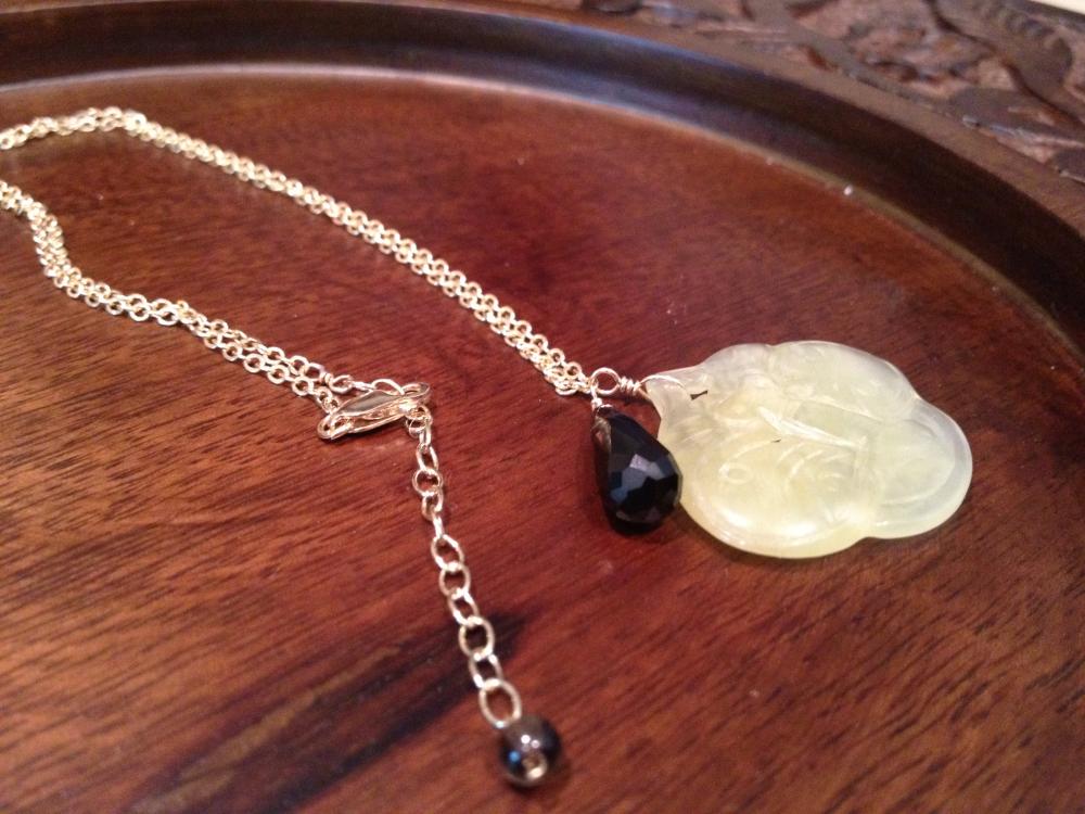 Jade Bumble Bee Pendant With Smoky Quartz Drop on Luulla